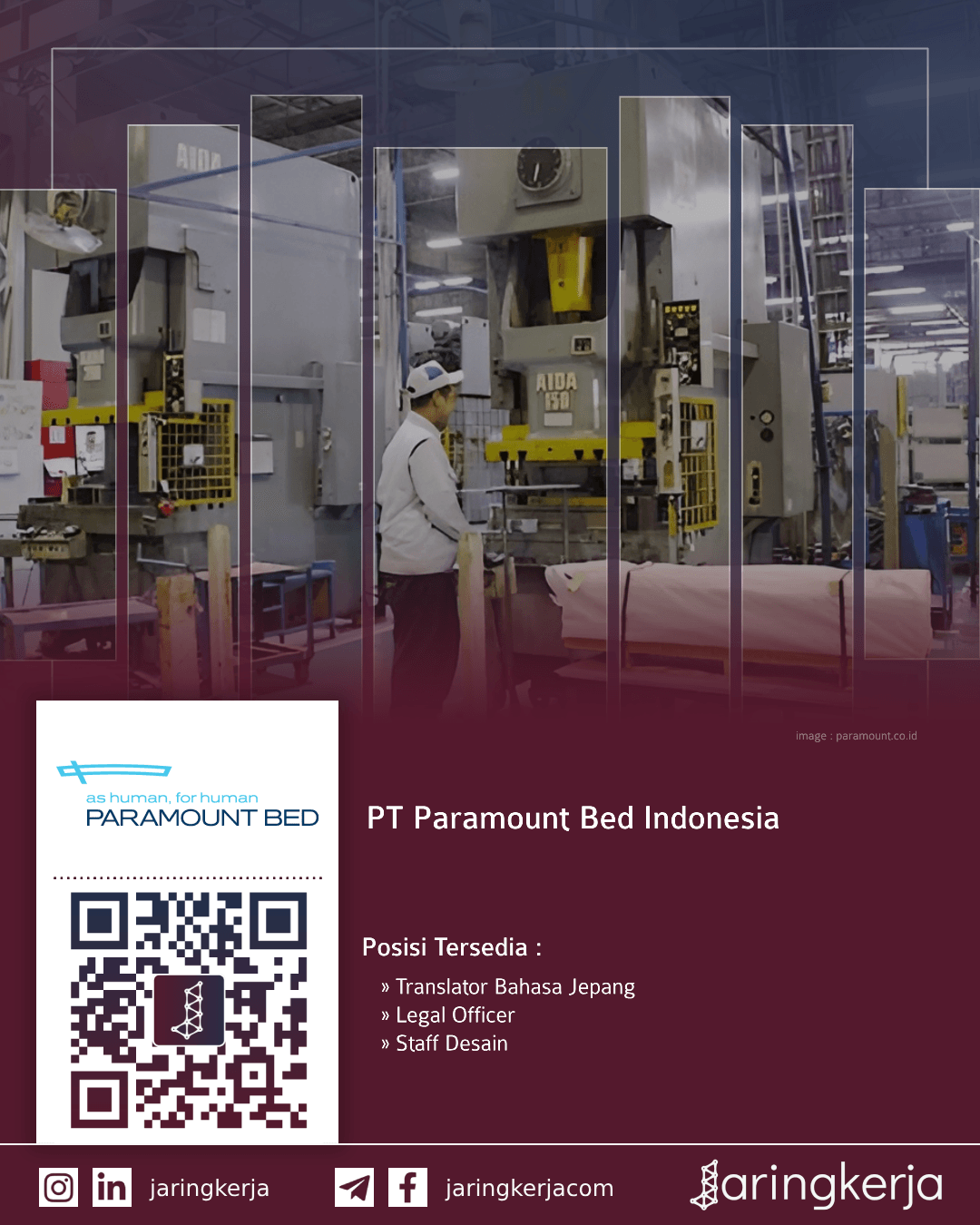 Lowongan PT Paramount Bed Indonesia - Jaringkerja